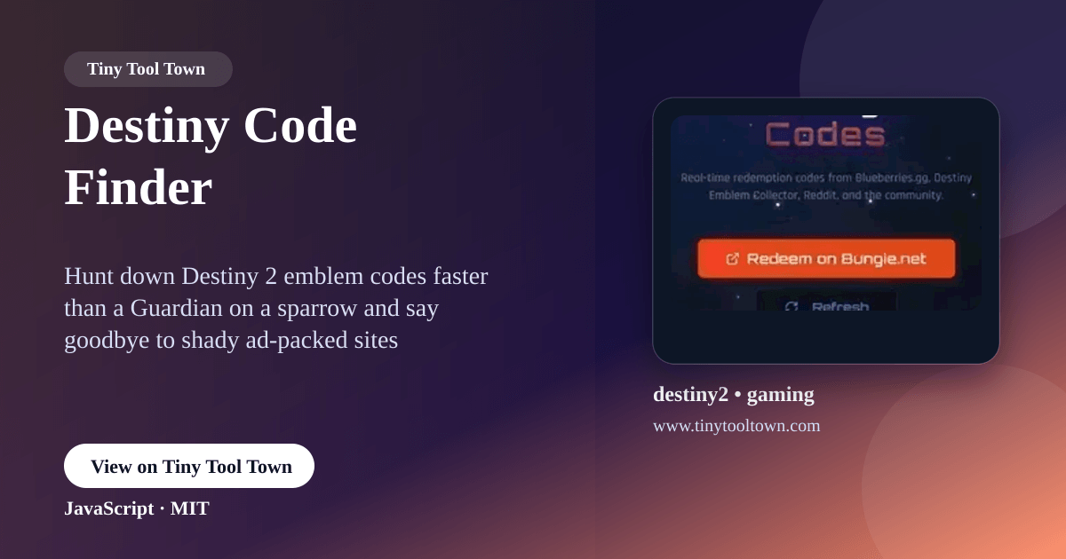 Destiny Code Finder - A clean, open-source tool to quickly find and...