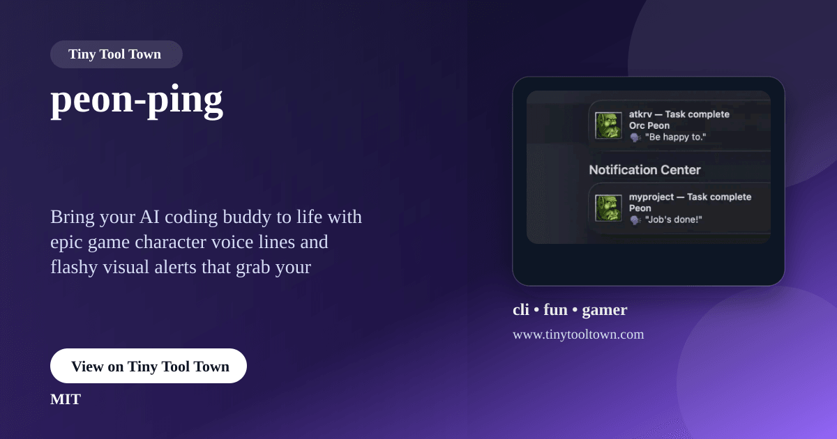 peon-ping - Game character voice lines when your AI coding agent ne...