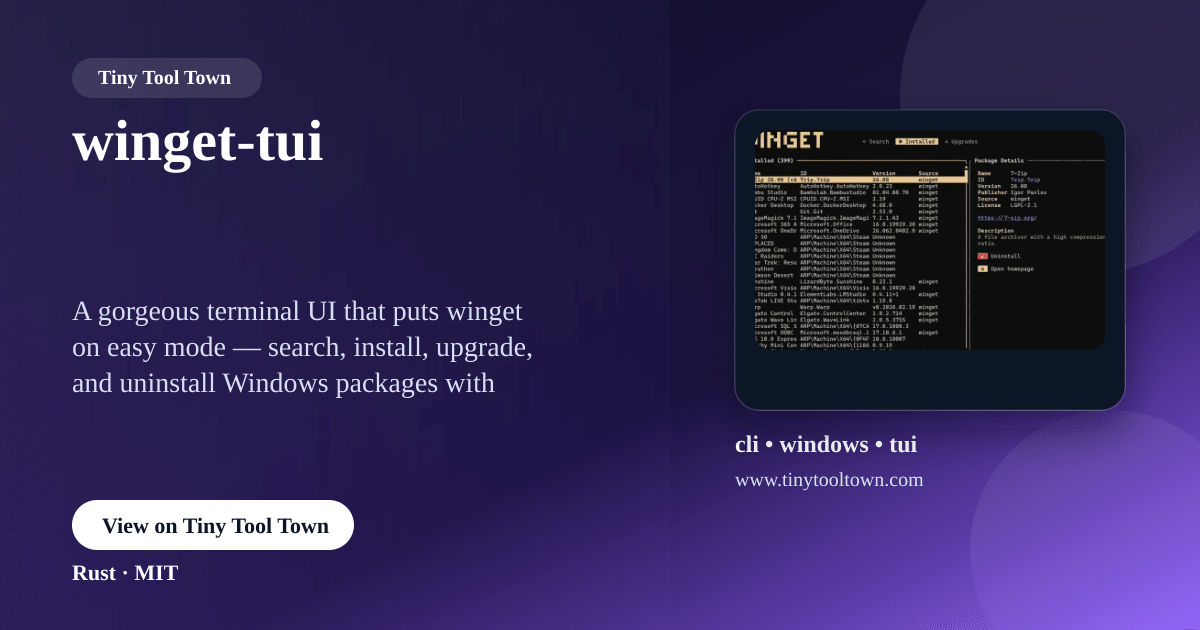winget-tui - A terminal UI for Windows Package Manager (winget) | T...